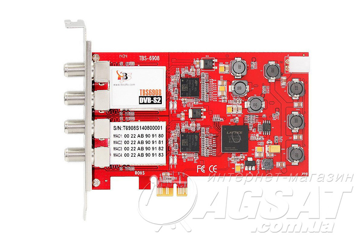 TBS6908 Professional DVB-S2 Quad Tuner PCIe Card